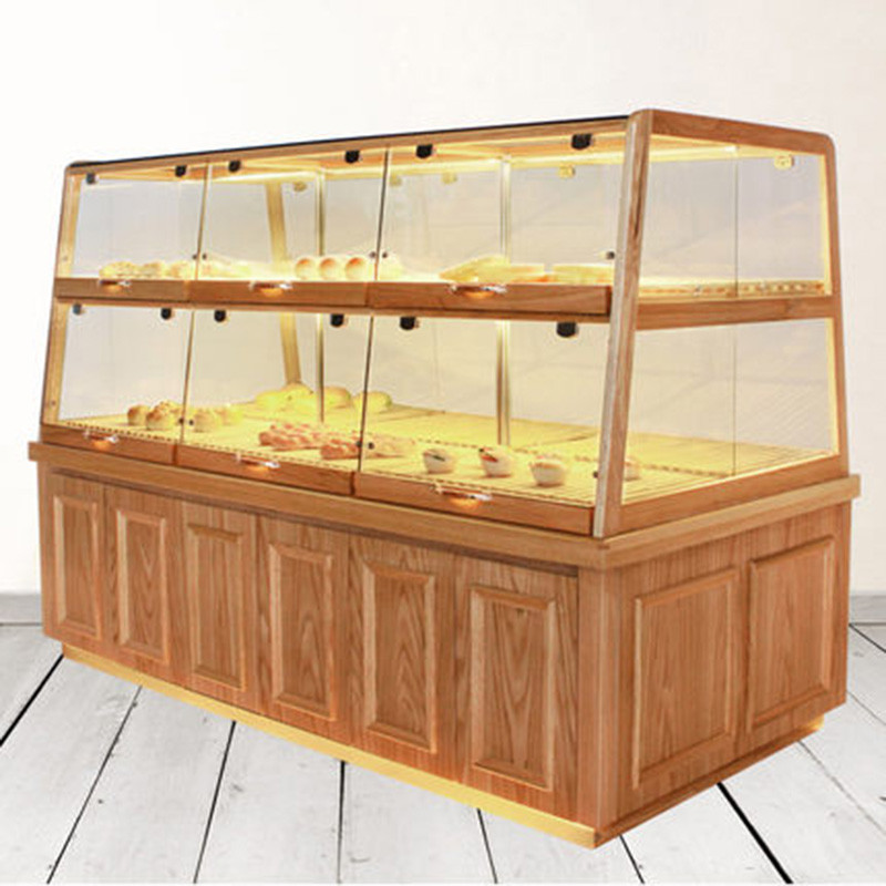 Bread Cake Shop Display Showcase Wood / Glass Material With Energy ...