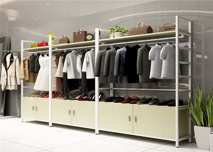 Wood Landing Clothing Display Showcase Multi Functional Customized Color