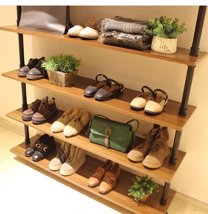 Wood / Metal Indoor Shoe Rack Display Shelves Modern 6 Layers Store ...